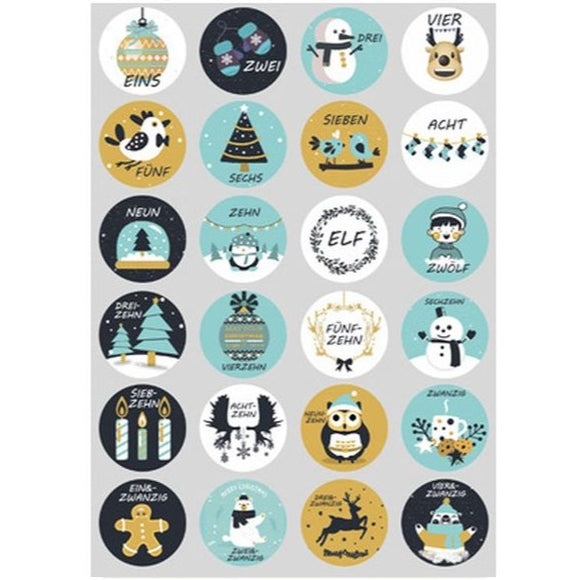 Sticker für Adventskalender / Sticker calendario de adviento 1-24 (∅ 4