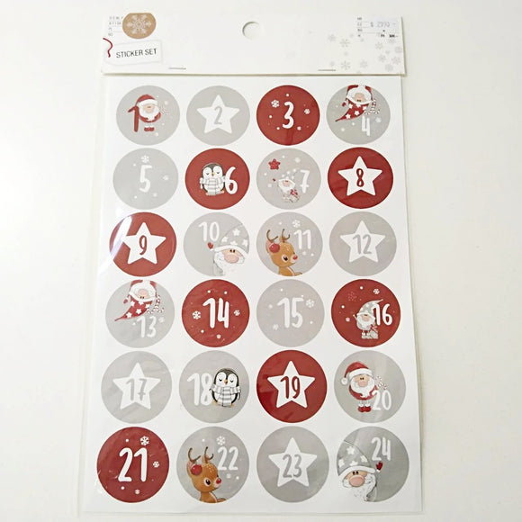 Sticker-Set Adventskalender 1-24, grau rot / Set de pegatinas del cale